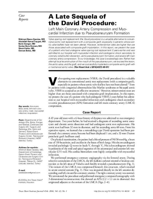 (PDF) A Late Sequela of the David Procedure: Left Main Coronary Artery ...