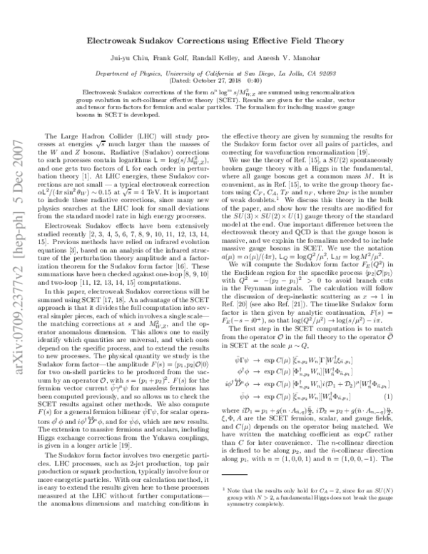 (PDF) Electroweak Sudakov Corrections using Effective Field Theory