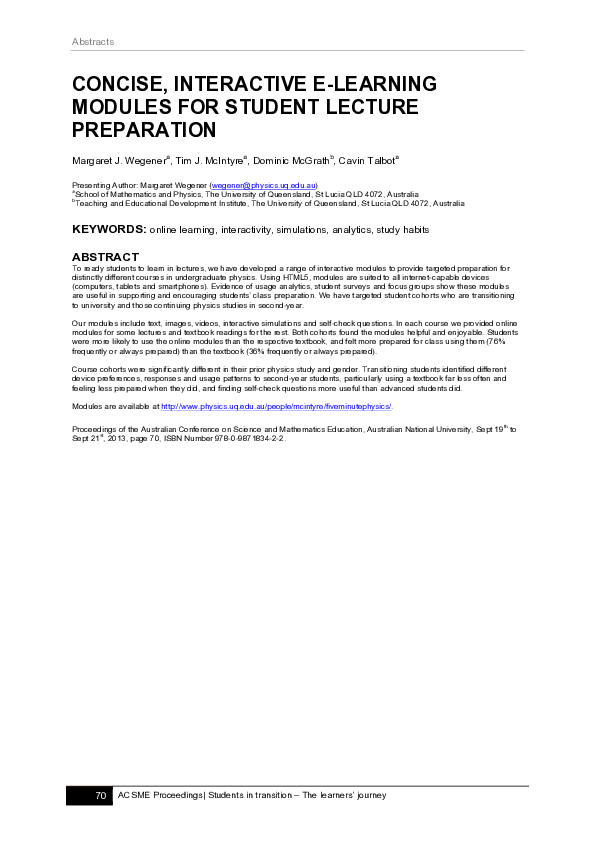 (PDF) Concise, interactive e-learning modules for student lecture preparation