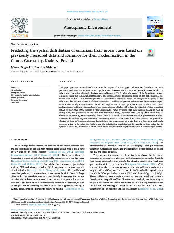 (PDF) Predicting the spatial distribution of emissions from urban buses based on previously ...