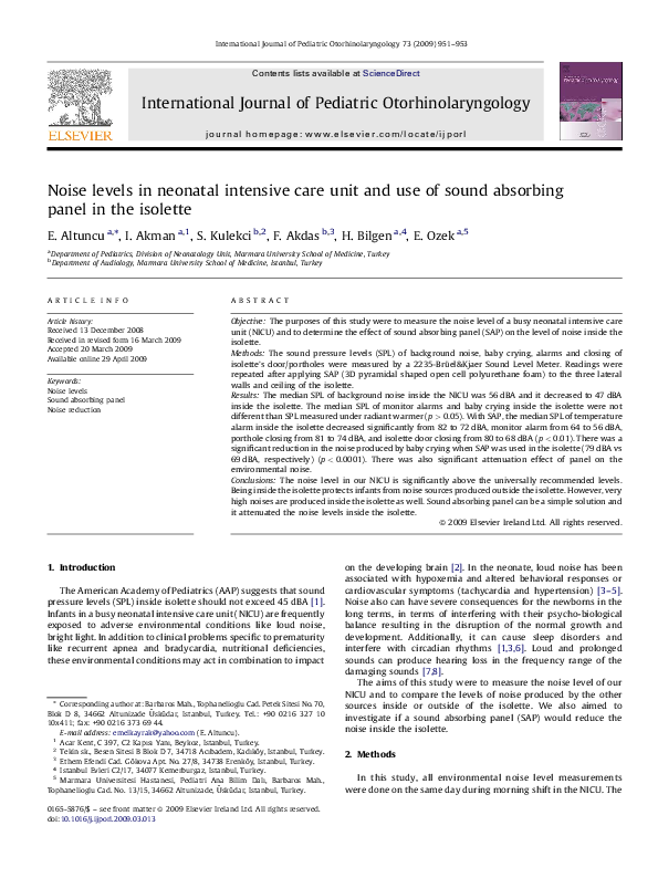 (PDF) Noise levels in neonatal intensive care unit and use of sound ...