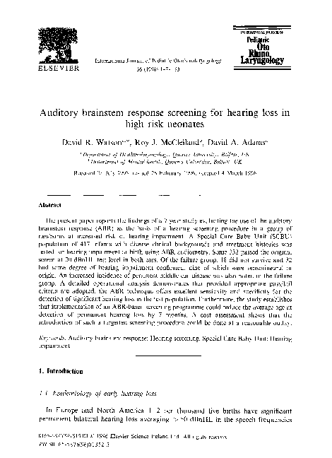 (PDF) Auditory brainstem response screening for hearing loss in high ...
