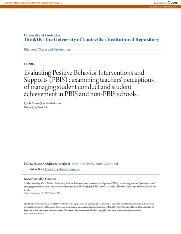 (PDF) Evaluating Positive Behavior Interventions and Supports (PBIS ...