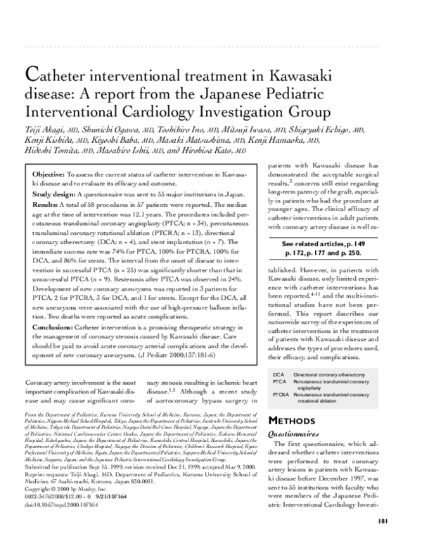 (PDF) Catheter interventional treatment in Kawasaki disease: A report ...