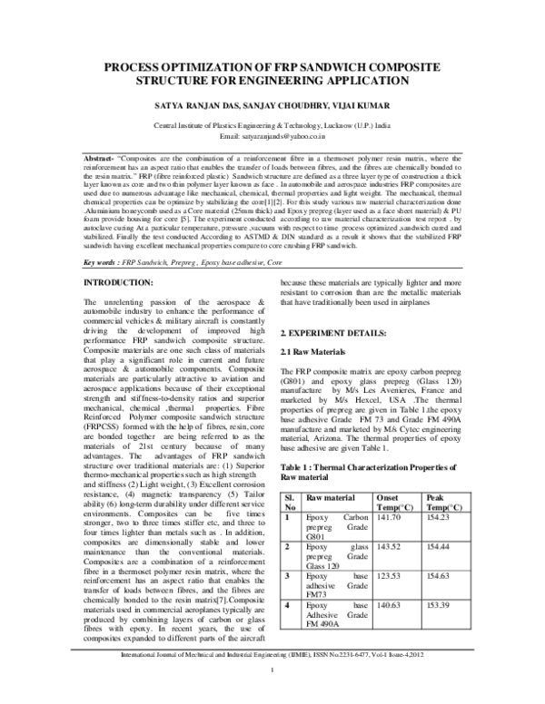 (PDF) Process Optimization of FRP Sandwich Composite Structure for Engineering Application