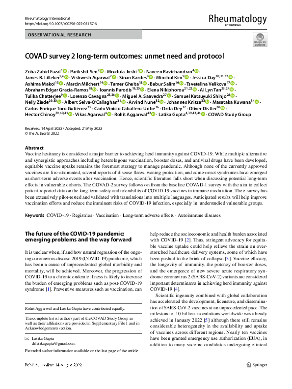 (PDF) COVAD survey 2 long-term outcomes: unmet need and protocol