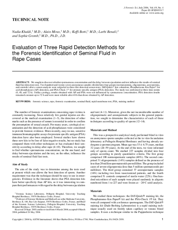 Pdf Evaluation Of Three Rapid Detection Methods For The Forensic