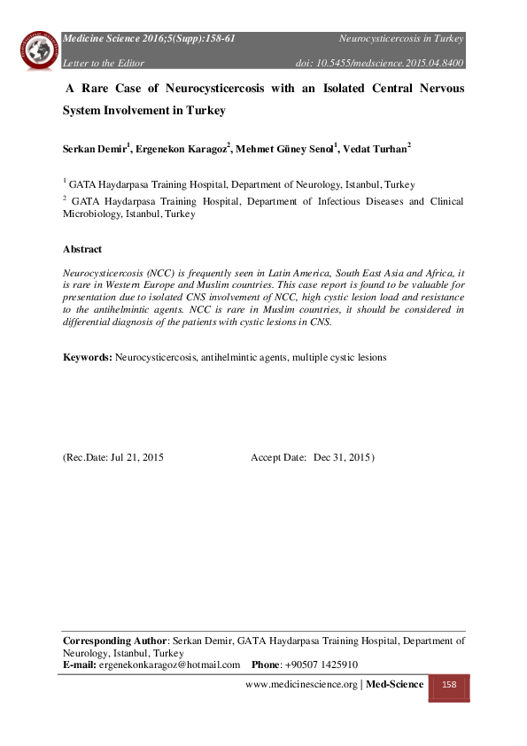 (PDF) A Rare Case of Neurocysticercosis with an Isolated Central ...
