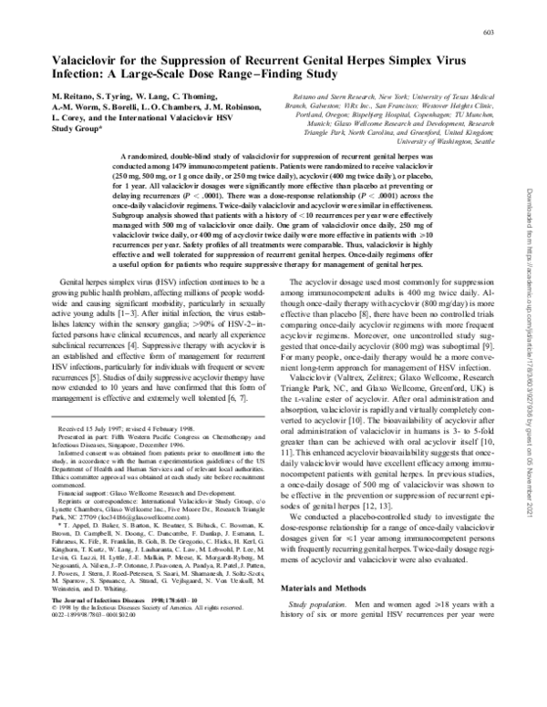 (PDF) Valaciclovir for the Suppression of Recurrent Genital Herpes ...