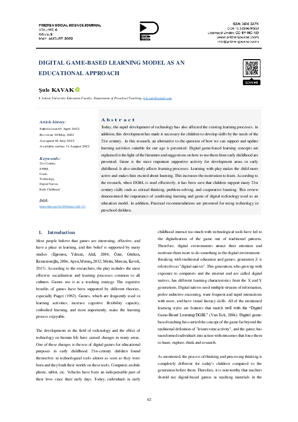 (PDF) Digital Game-Based Learning Model as an Educational Approach