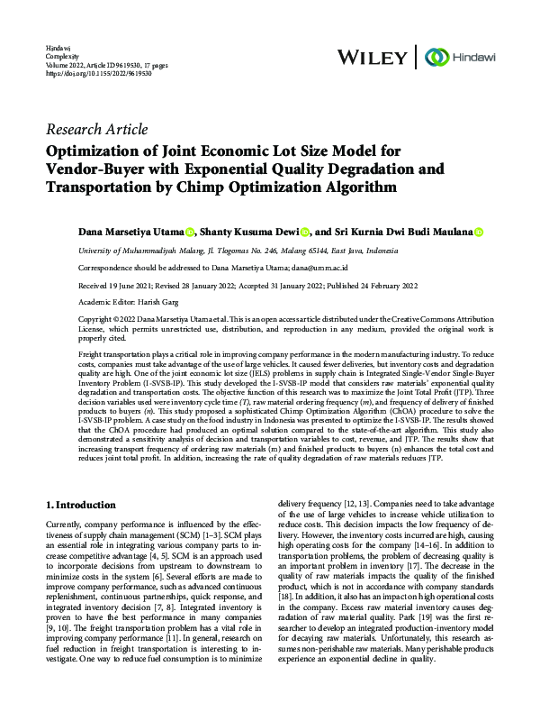 (PDF) Optimization of Joint Economic Lot Size Model for Vendor-Buyer ...