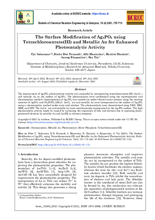 (PDF) The Surface Modification of Ag3PO4 using Tetrachloroaurate(III ...