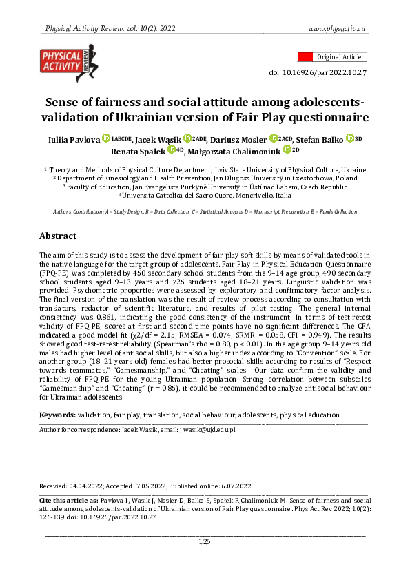 (PDF) Sense of fairness and social attitude among adolescents-validation of Ukrainian version of ...
