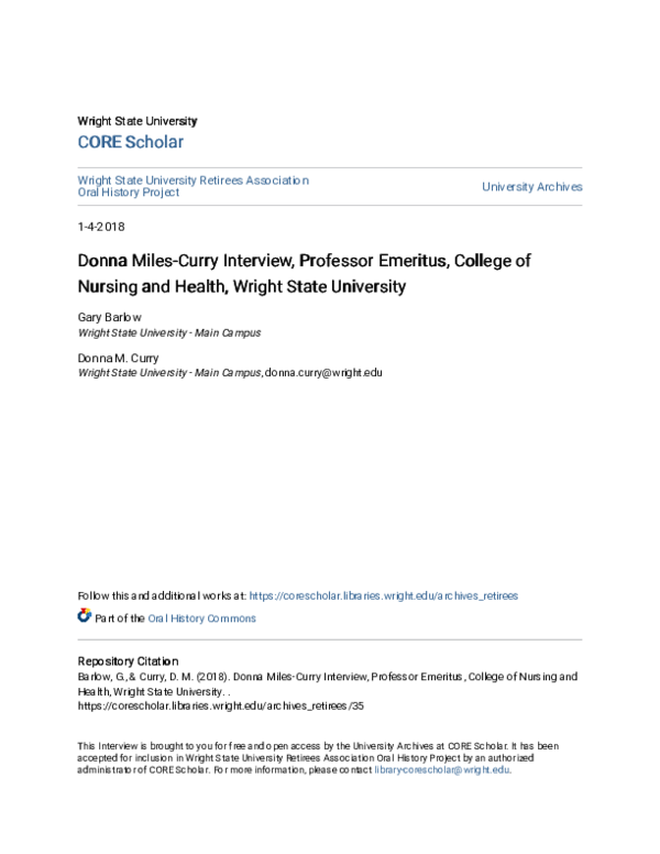 (PDF) Donna Miles-Curry Interview, Professor Emeritus, College of ... (PDF) Donna Miles-Curry Interview, Professor Emeritus, College of ...