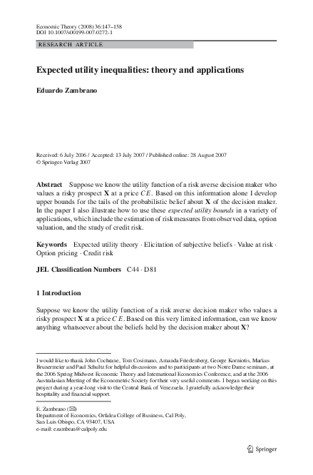 (PDF) Expected utility inequalities: theory and applications