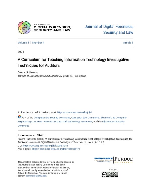 (PDF) A Curriculum for Teaching Information Technology Investigative ...