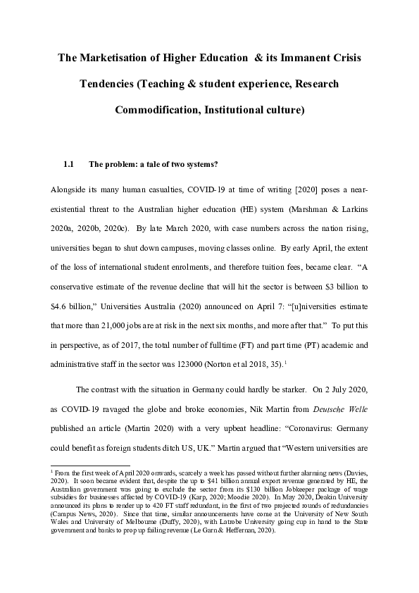 (DOC) The Marketisation of Higher Education & its Immanent Crisis ...