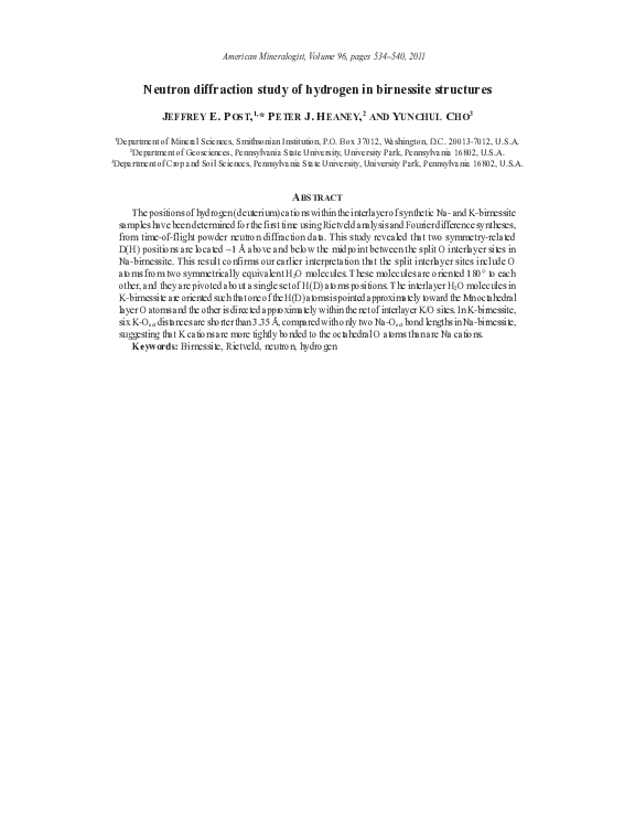 (PDF) Neutron diffraction study of hydrogen in birnessite structures