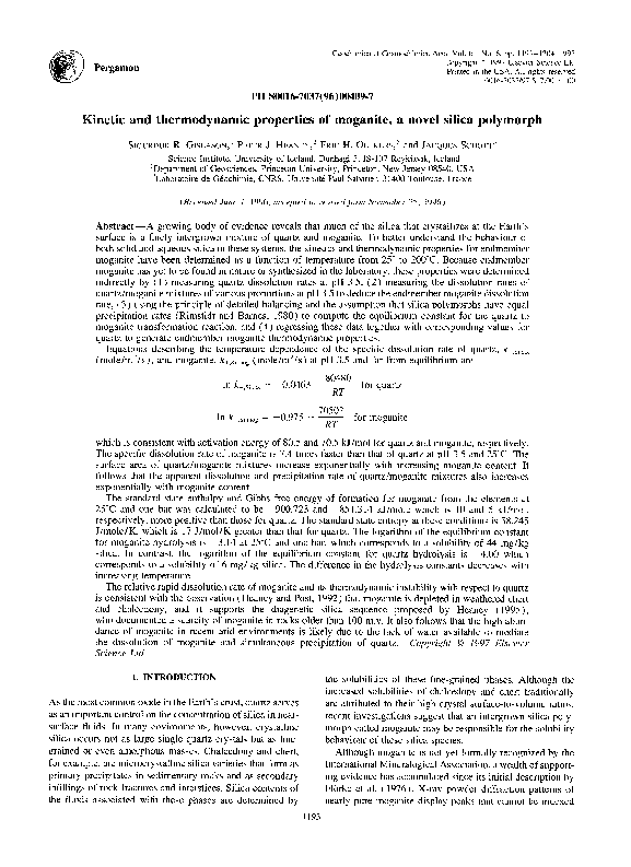 (PDF) Kinetic and thermodynamic properties of moganite, a novel silica ...