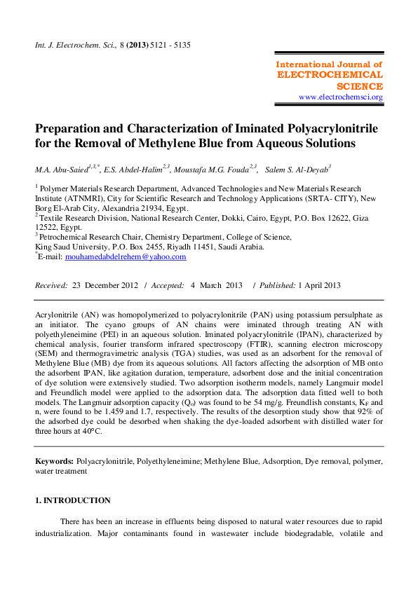 (PDF) Preparation and Characterization of Iminated Polyacrylonitrile ...