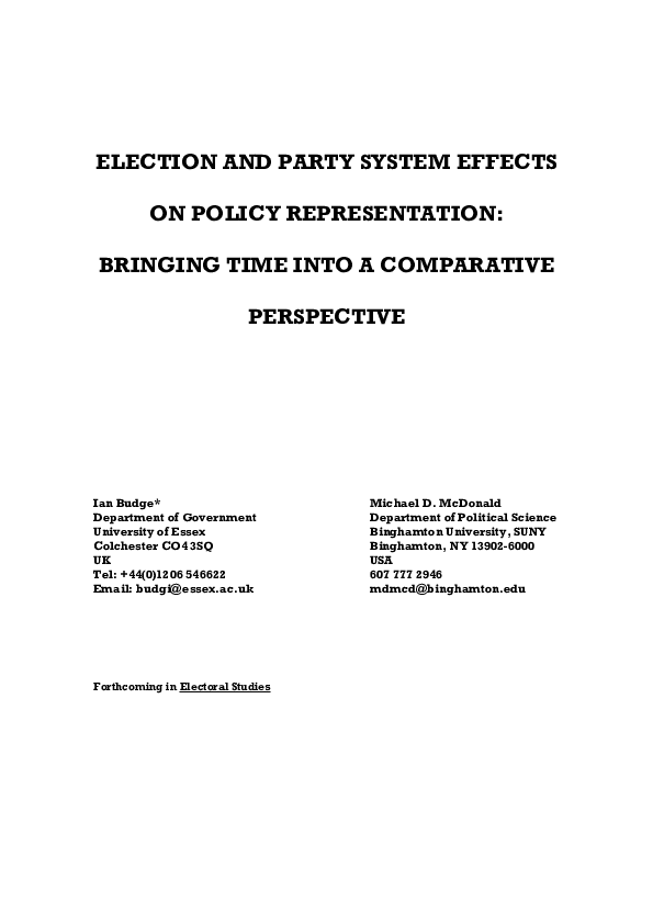 (PDF) Election and party system effects on policy representation: Bringing time into a ...