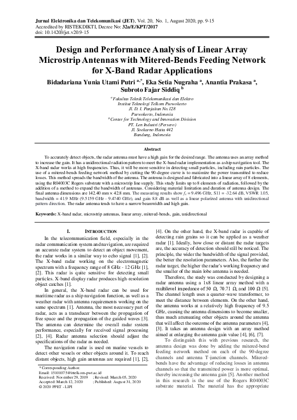 Pdf Design And Performance Analysis Of Linear Array Microstrip Antennas With Mitered Bends