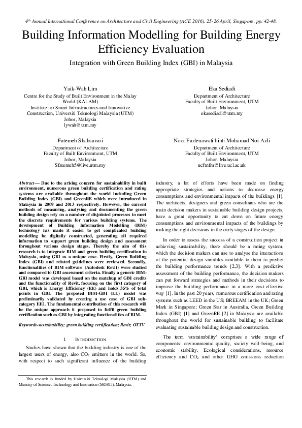 (PDF) Building Information Modelling for Building Energy Efficiency ...