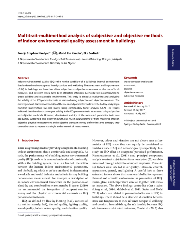 (PDF) Multitrait-multimethod analysis of subjective and objective ...