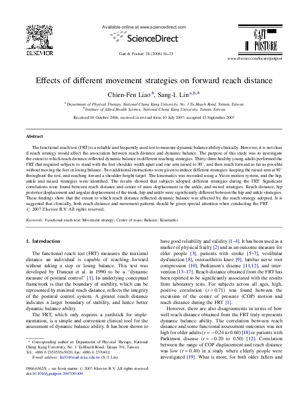 (PDF) Effects of different movement strategies on forward reach distance