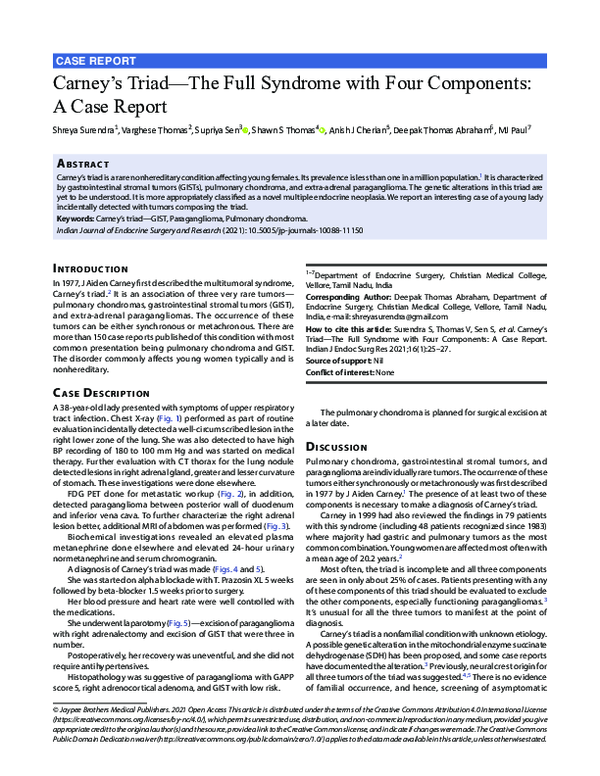 (PDF) Carney\'s Triad—The Full Syndrome with Four Components: A Case Report