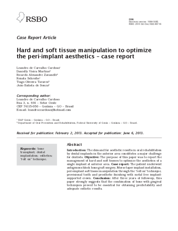 (PDF) Hard and soft tissue manipulation to optimize the peri-implant aesthetics case report ...