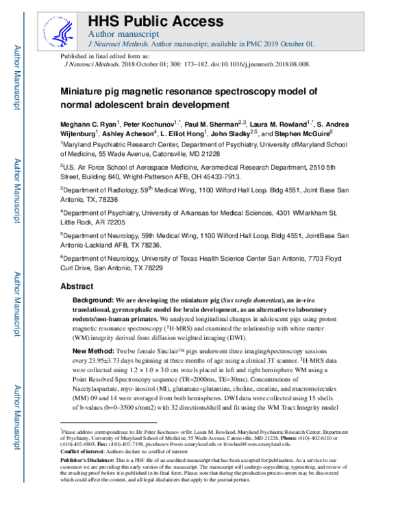 (PDF) Miniature pig magnetic resonance spectroscopy model of normal ...