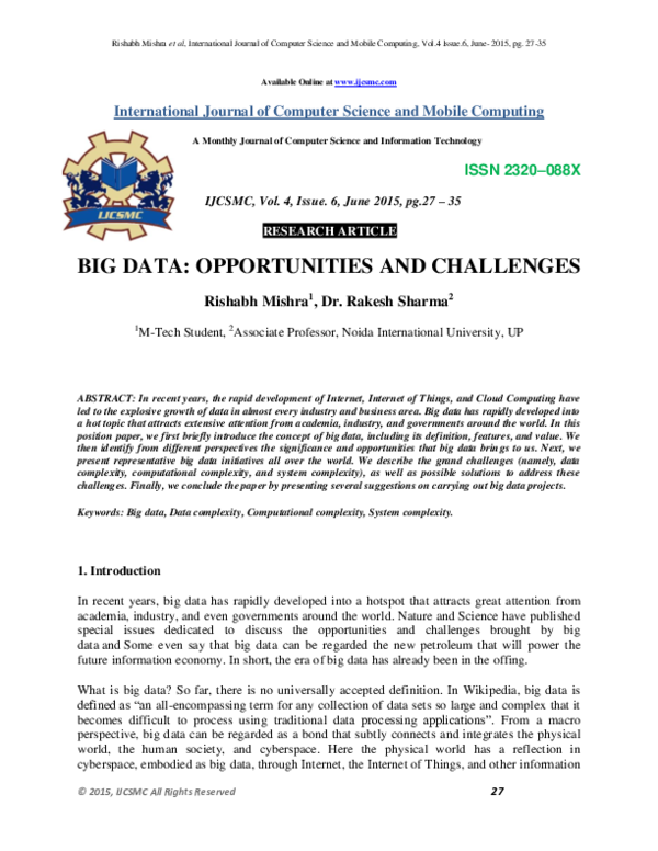 (PDF) Big Data Opportunities and Challenges | Mutaz M . Al-Debei ... (PDF) Big Data Opportunities and Challenges | Mutaz M . Al-Debei ...
