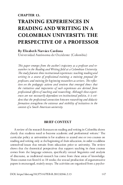 (PDF) Training Experiences in Reading and Writing in a Colombian ...
