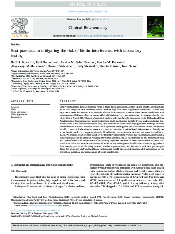 (PDF) Best practices in mitigating the risk of biotin interference with ...