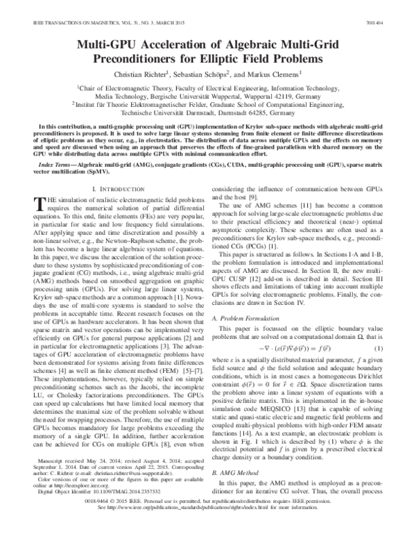 Pdf Multi Gpu Acceleration Of Algebraic Multi Grid Preconditioners For Elliptic Field Problems