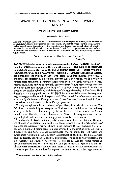 (PDF) Disaster: Effects on mental and physical state