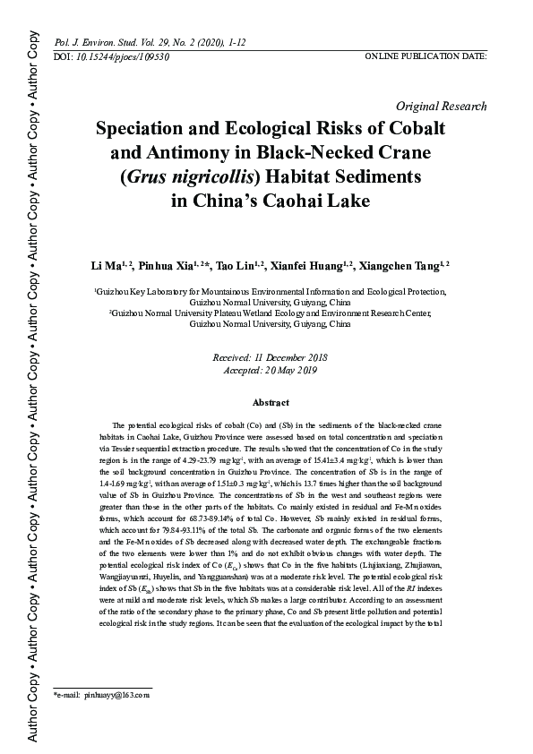 (PDF) Speciation and Ecological Risks of Cobalt and Antimony in Black ...