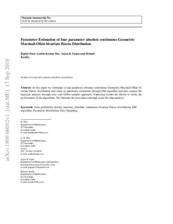 (PDF) Parameter Estimation of absolute continuous four parameter ...