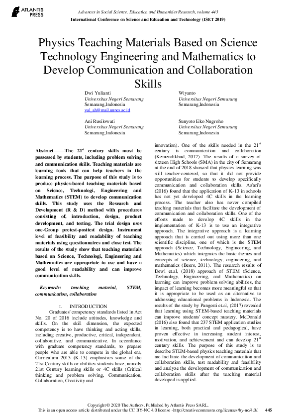 (PDF) Physics Teaching Materials Based on Science Technology Engineering and Mathematics to ...