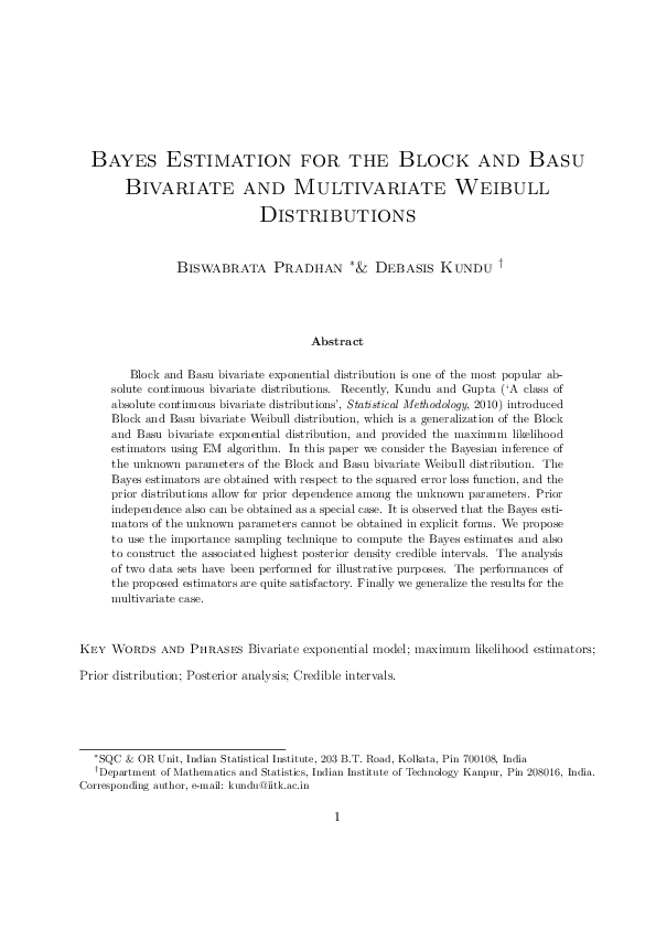 Pdf Bayes Estimation For The Block And Basu Bivariate And Multivariate Weibull Distributions