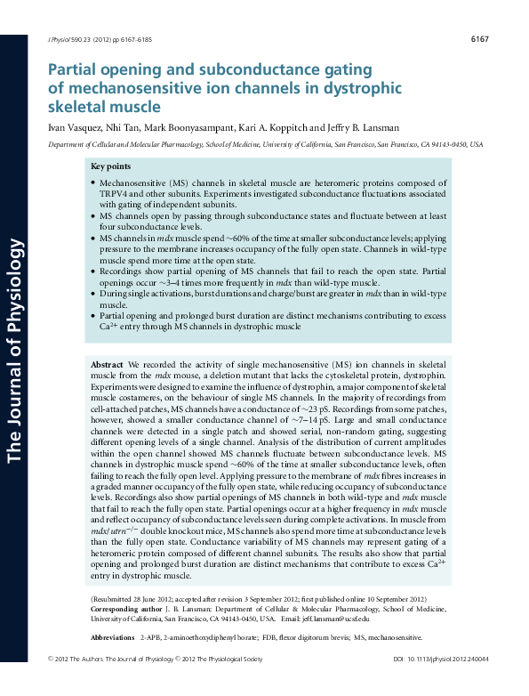 (PDF) Partial opening and subconductance gating of mechanosensitive ion ...