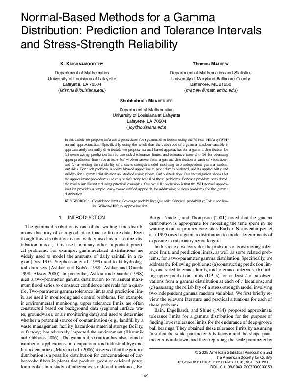 (PDF) Normal-Based Methods for a Gamma Distribution