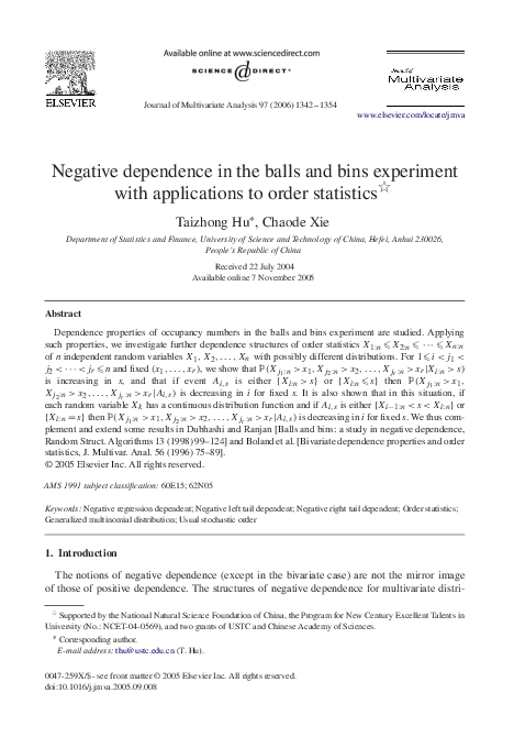 (PDF) Negative dependence in the balls and bins experiment with ...