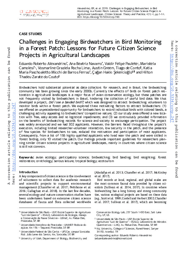 (PDF) Challenges in Engaging Birdwatchers in Bird Monitoring in a ...