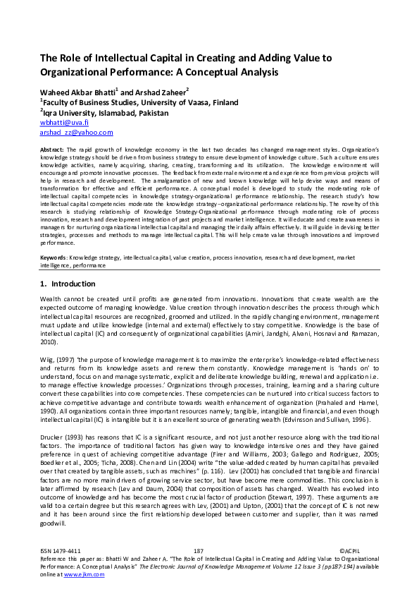(PDF) The Role of Intellectual Capital in Creating and Adding Value to Organizational ...
