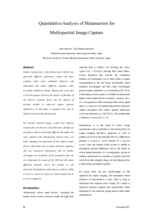 (PDF) Quantitative analysis of metamerism for multispectral image capture