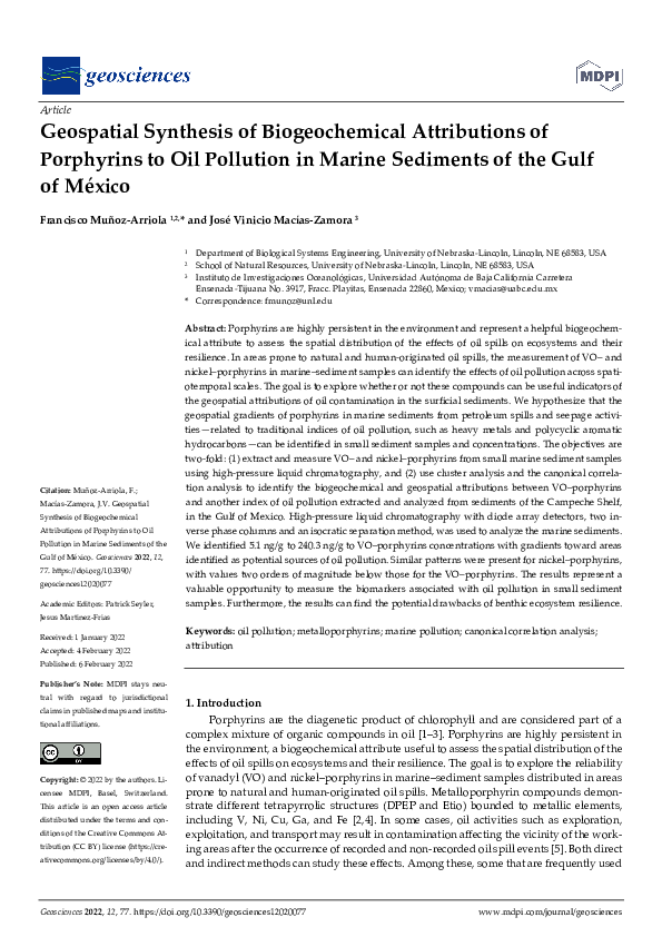 (PDF) Geospatial Synthesis of Biogeochemical Attributions of Porphyrins to Oil Pollution in ...
