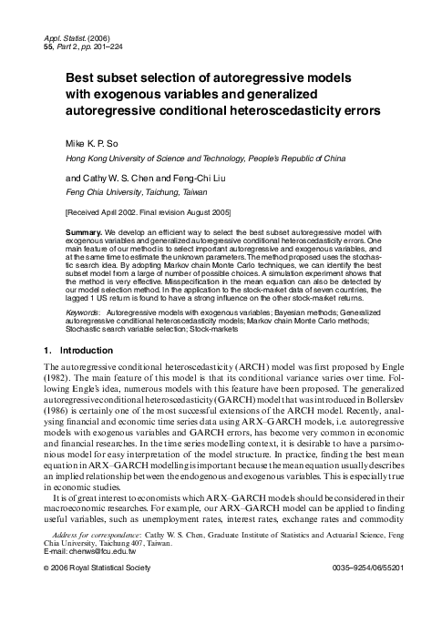 (PDF) Best subset selection of autoregressive models with exogenous variables and generalized ...