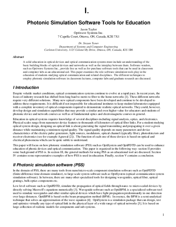 (PDF) Photonic Simulation Software Tools for Education